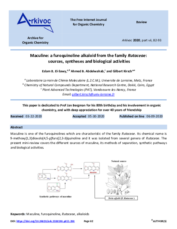(PDF) Maculine: a furoquinoline alkaloid from the family Rutaceae ...