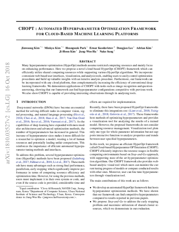 (PDF) CHOPT : Automated Hyperparameter Optimization Framework for Cloud-Based Machine Learning ...