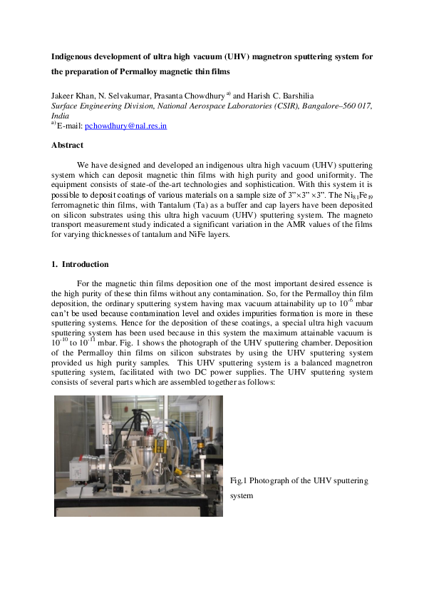 (PDF) Indigenous development of ultra high vacuum (UHV) magnetron ...