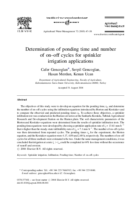 (PDF) Determination of ponding time and number of on–off cycles for ...