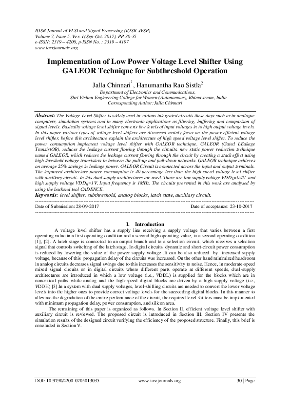 (PDF) Implementation of Low Power Voltage Level Shifter Using GALEOR ...
