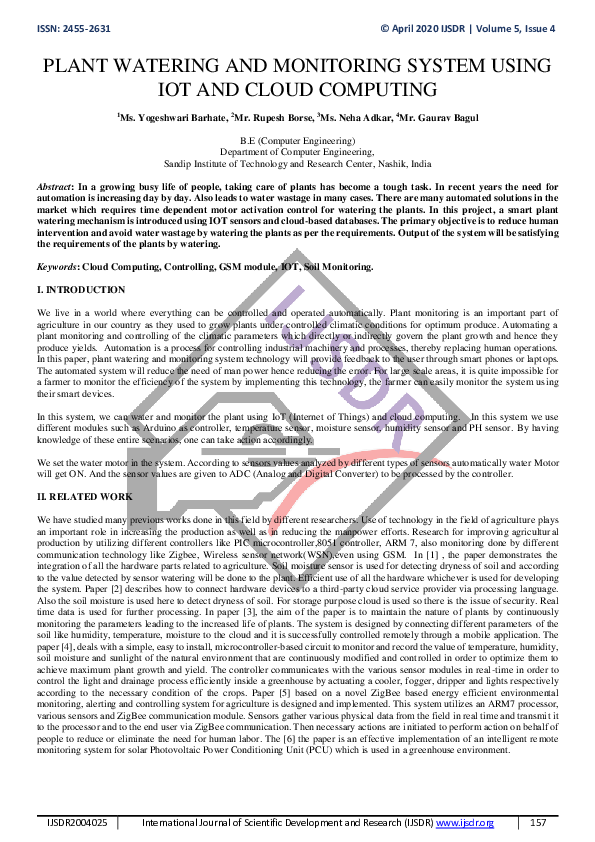 (PDF) Plant Watering and Monitoring System Using Iot and Cloud Computing