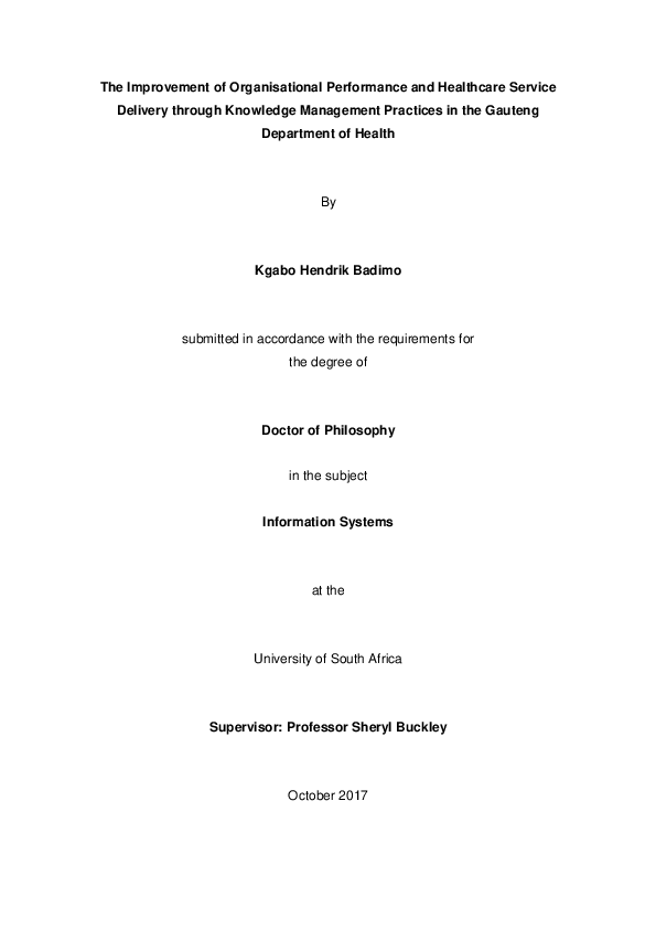 (PDF) The improvement of organisational performance and healthcare ...