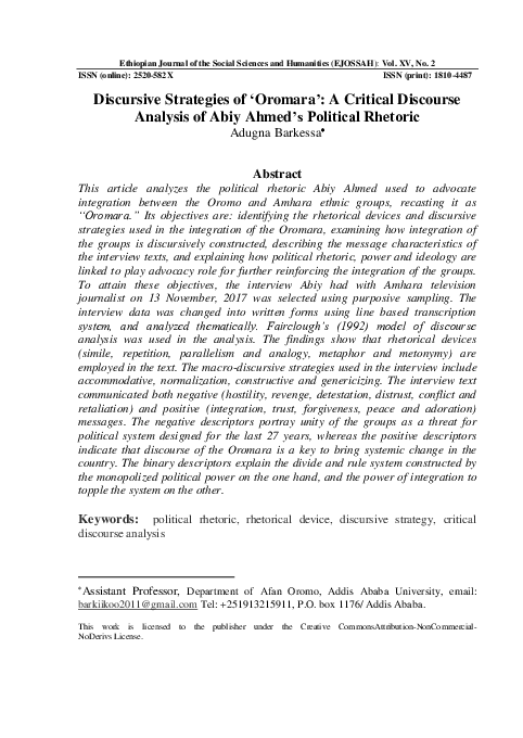 (PDF) Discursive Strategies of ‘Oromara’: A Critical Discourse Analysis ...