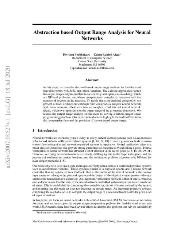 (PDF) Output Range Analysis via Neural Network Abstraction