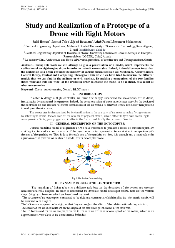 (PDF) Study and Realization of a Prototype of a Drone with Eight Motors