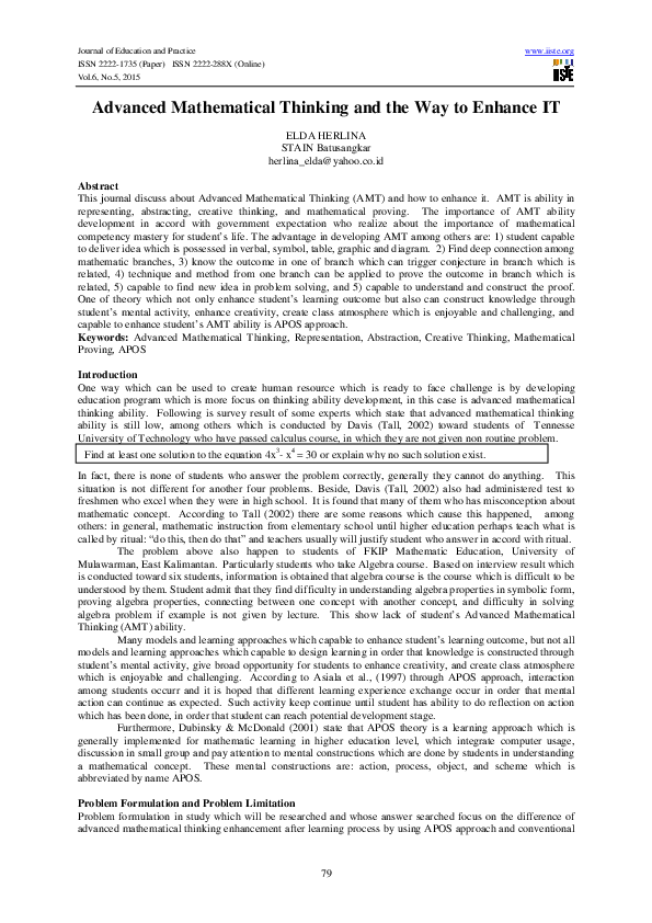 (PDF) Advanced Mathematical Thinking and the Way to Enhance IT