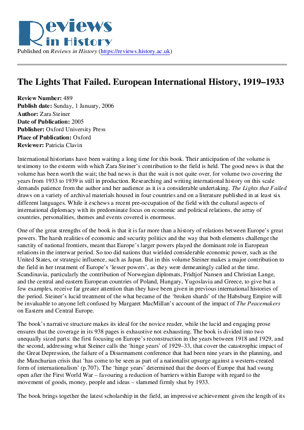 (PDF) The lights that failed. European International History 1919-1933