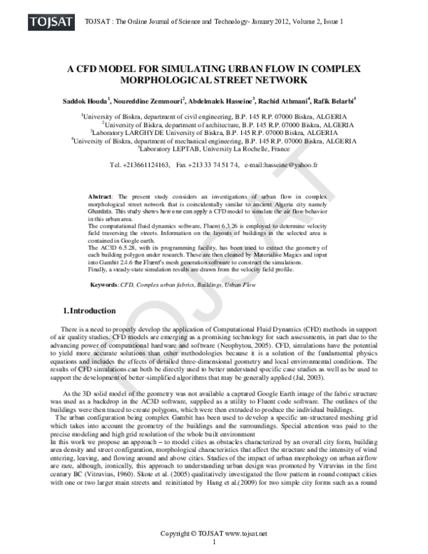 (PDF) A CFD Model for Simulating Urban Flow in Complex Morphological Street Network