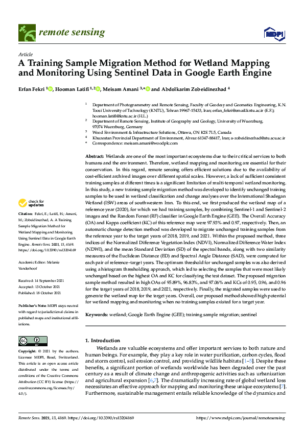(PDF) A Training Sample Migration Method for Wetland Mapping and Monitoring Using Sentinel Data ...