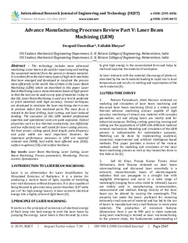 (PDF) Advance Manufacturing Processes Review Part V: Laser Beam ...