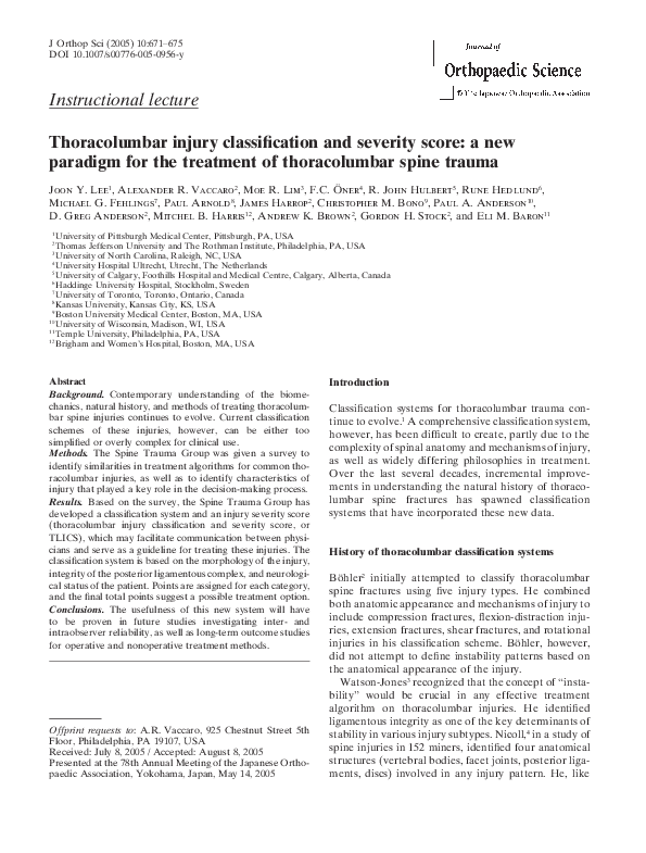 (PDF) Thoracolumbar injury classification and severity score: a new ...