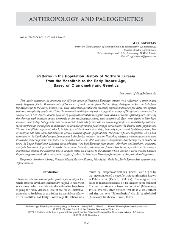 (PDF) Patterns in the population history of Northern Eurasia from the ...