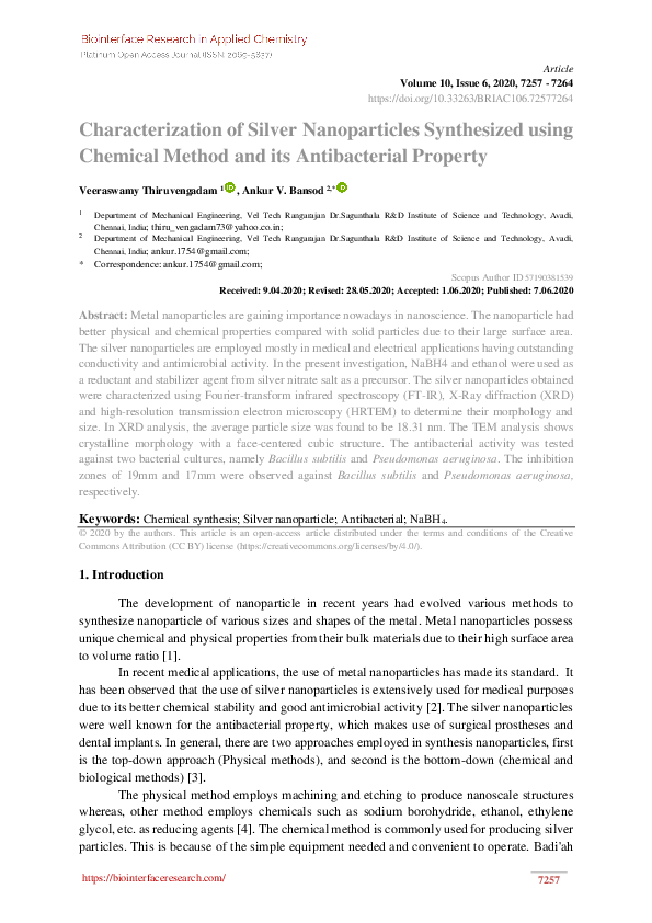 (PDF) Characterization of Silver Nanoparticles Synthesized using ...