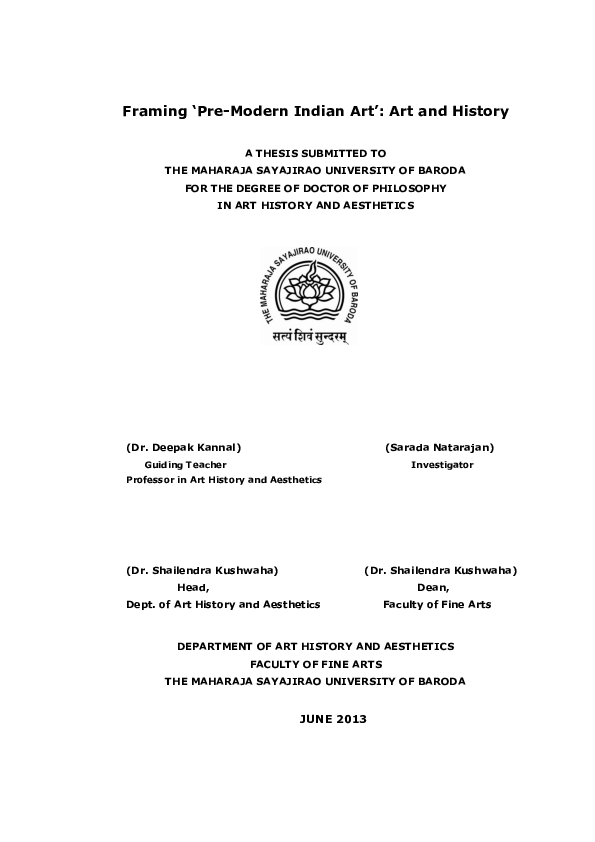 (PDF) Framing pre modern Indian art Art and history