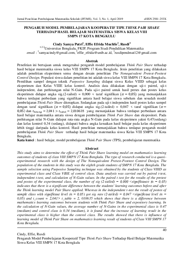 (PDF) Pengaruh Model Pembelajaran Kooperatif Tipe Team Assisted Individualization Terhadap Hasil ...