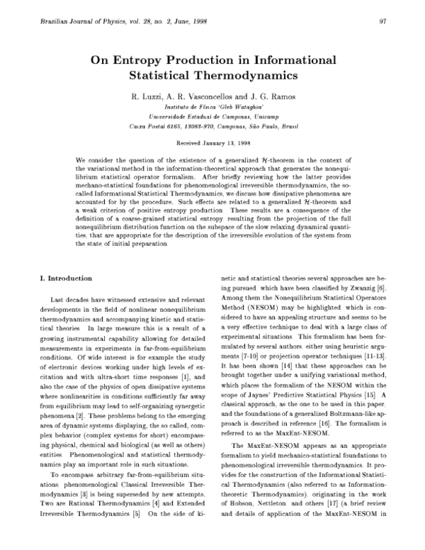 (PDF) On Entropy Production in Informational Statistical Thermodynamics