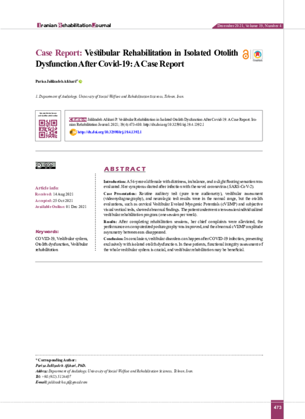(PDF) Vestibular Rehabilitation in Isolated Otolith Dysfunction After ...