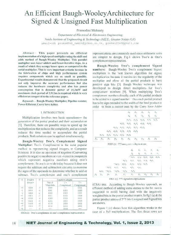 Pdf An Efficient Baugh Wooley Architecture For Signed And Unsigned Fast