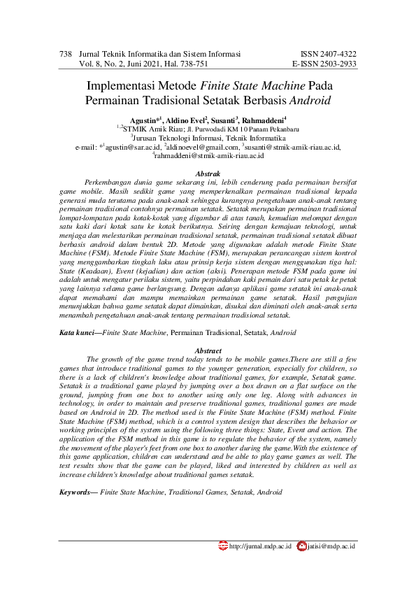 (PDF) Implementasi Metode Finite State Machine pada Permainan Tradisional Setatak Berbasis Android