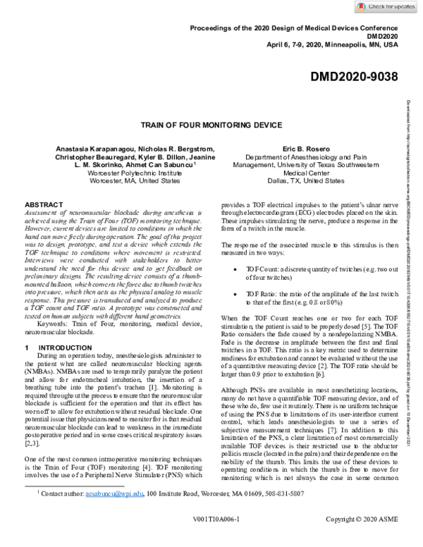 (PDF) Train of Four Monitoring Device