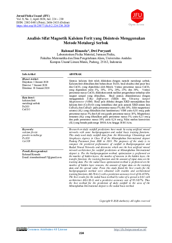 (PDF) Analisis Sifat Magnetik Kalsium Ferit yang Disintesis Menggunakan ...