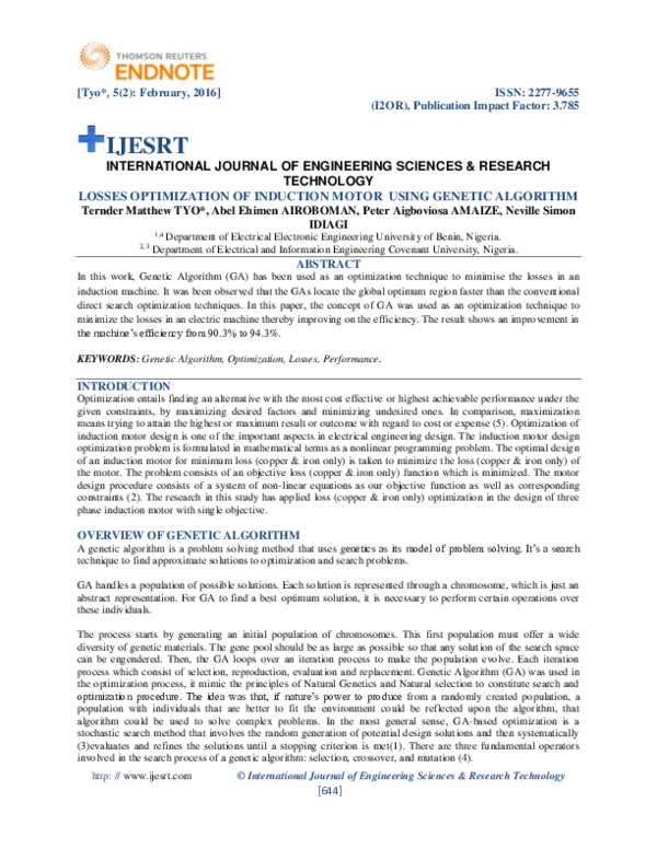 Pdf Losses Optimization Of Induction Motor Using Genetic Algorithm