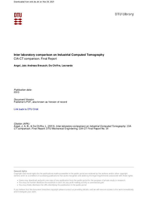 (PDF) Inter laboratory comparison on Industrial Computed Tomography ...