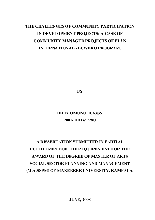 (PDF) The Challenges of Community Participation in Development Projects ...