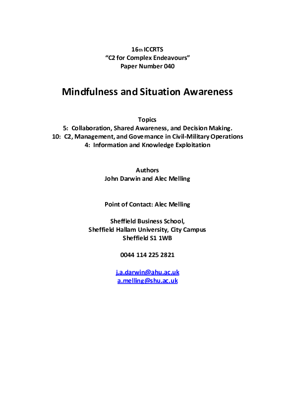 (PDF) Mindfulness and Situation Awareness