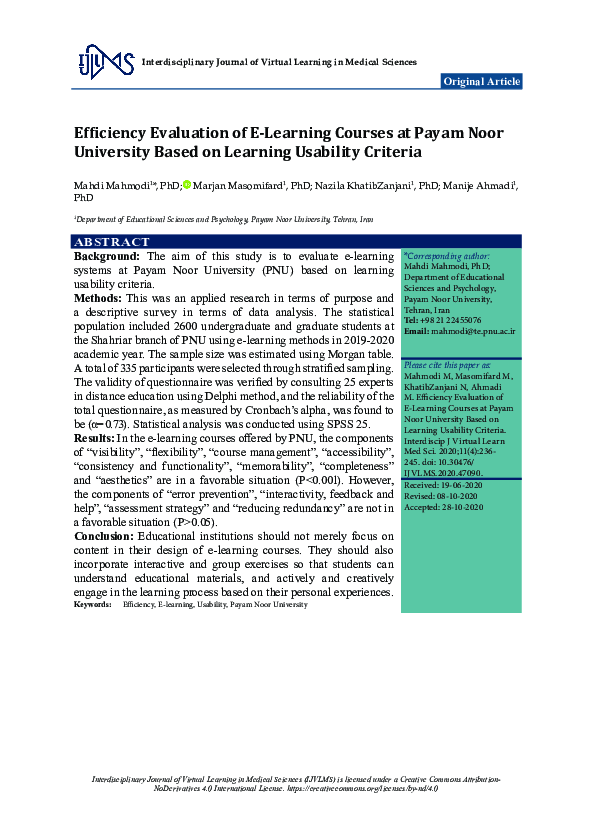(PDF) Efficiency Evaluation of E-Learning Courses at Payam Noor ...