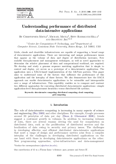 (PDF) Understanding performance of distributed data-intensive applications