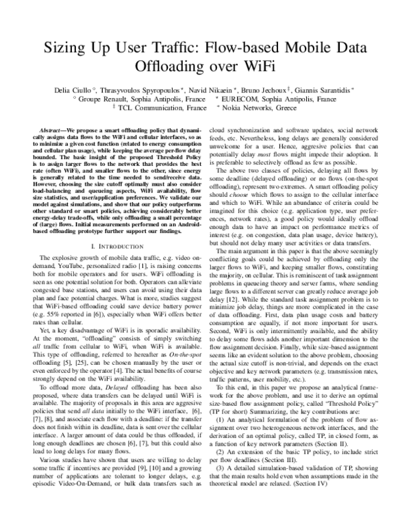 Pdf Sizing Up User Traffic Flow Based Mobile Data Offloading Over Wifi
