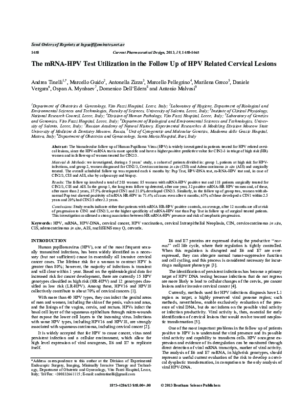 (PDF) The mRNA-HPV test utilization in the follow up of HPV related ...