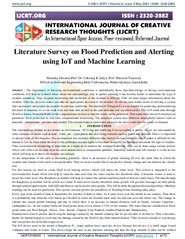 (PDF) Literature Survey on Flood Prediction and Alerting using IoT and ...