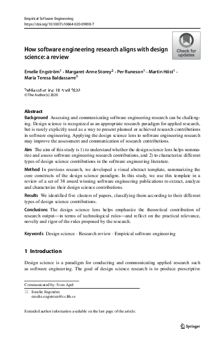 (PDF) How software engineering research aligns with design science: a ...