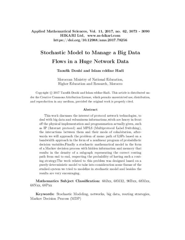 Pdf Stochastic Model To Manage A Big Data Flows In A Huge Network Data