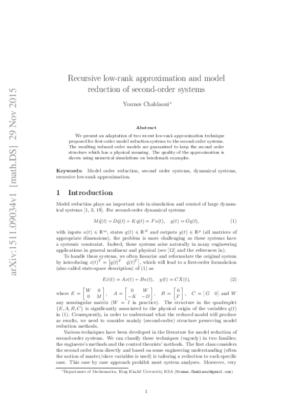 Pdf Recursive Low Rank Approximation And Model Reduction Of Second