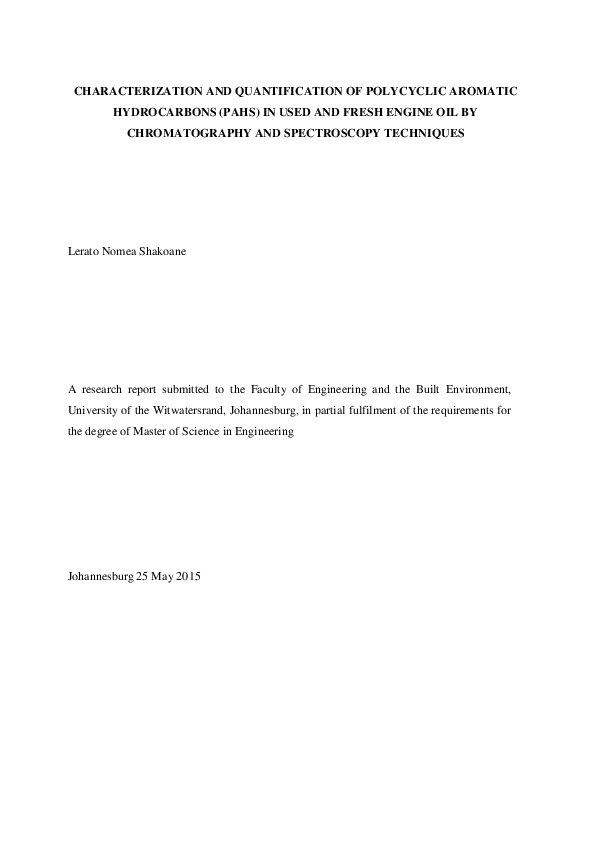 (PDF) Characterization and quantification of polycyclic aromatic hydrocarbons (PAHS) in used and ...