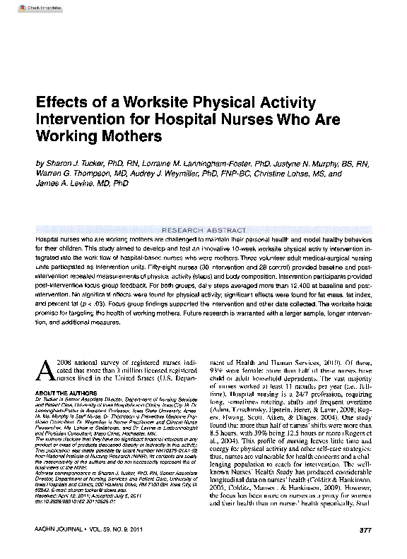 (PDF) Effects of a Worksite Physical Activity Intervention for Hospital ...