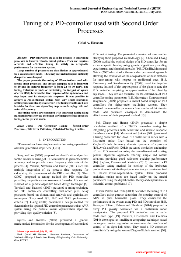 (PDF) Tuning of a PD controller used with second order processes