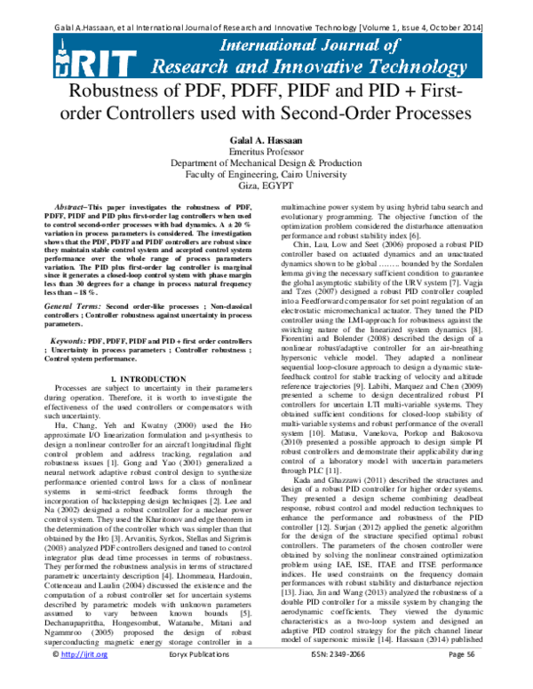 (PDF) Robustness of PDF, PDFF, PIDF and PID + First-order Controllers ...