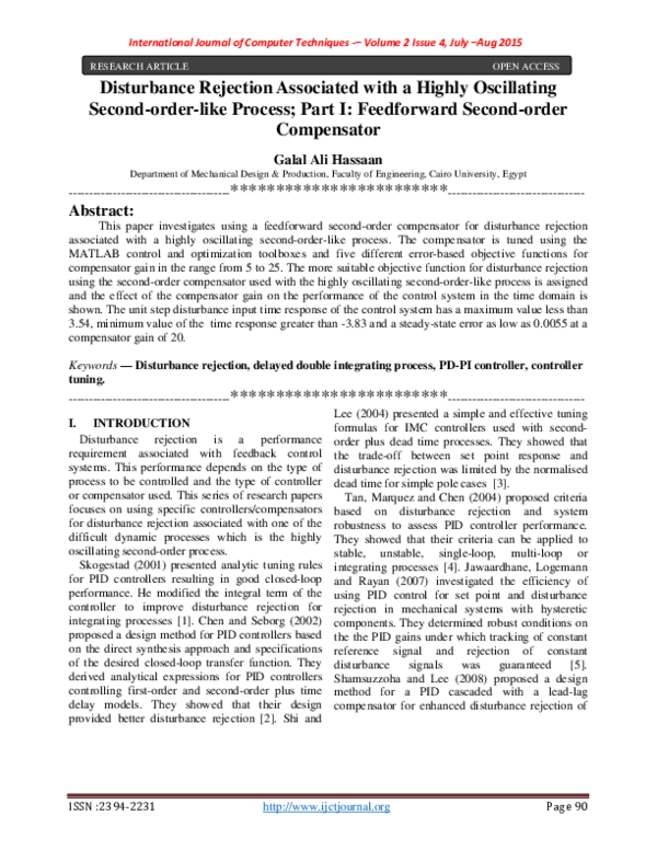 (PDF) Disturbance Rejection Associated with a Highly Oscillating Second-order-like Process; Part ...