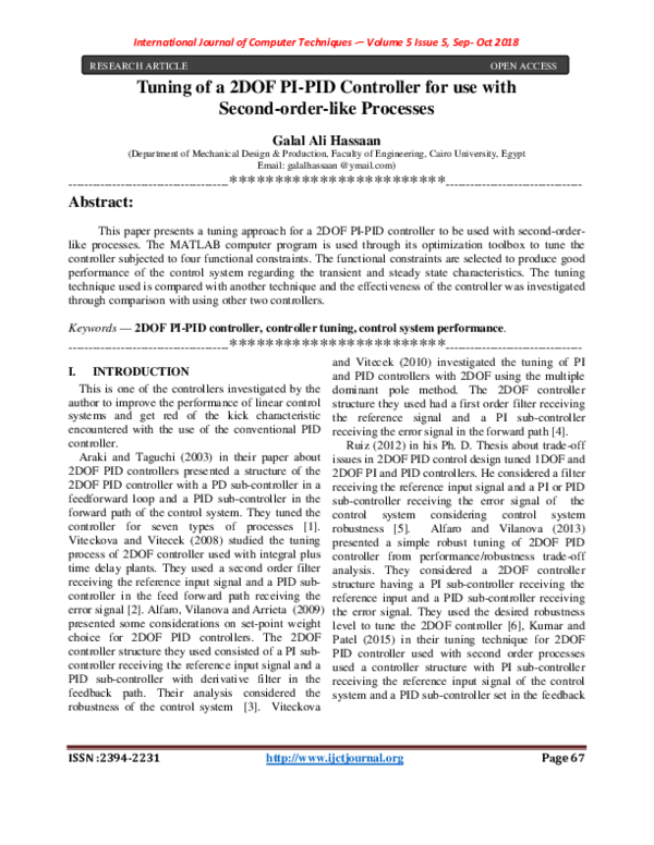 (PDF) Tuning of a 2DOF PI-PID Controller for use withSecond-order-like Processes