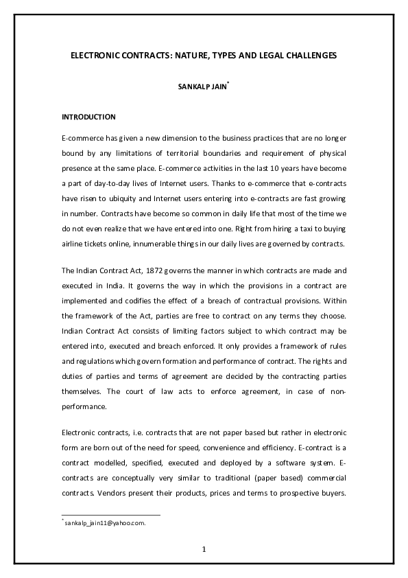 (PDF) Electronic Contracts: Nature, Types and Legal Challenges