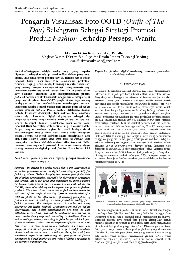 (PDF) Pengaruh Visualisasi Foto OOTD (Outfit of The Day) Selebgram Sebagai Strategi Promosi ...