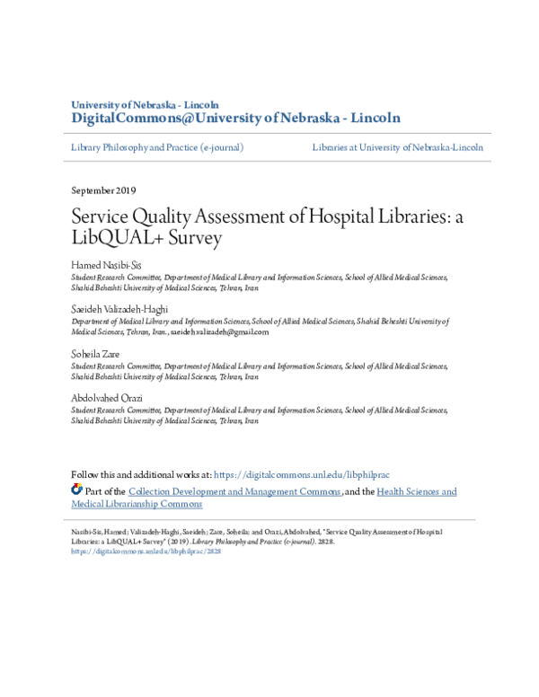 (PDF) Service Quality Assessment of Hospital Libraries: a LibQUAL+ Survey