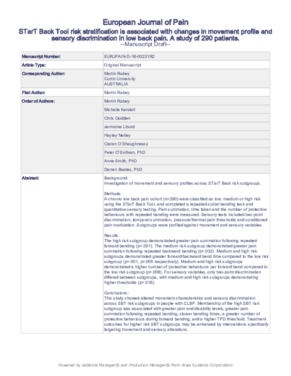 (PDF) STarT Back Tool risk stratification is associated with changes in ...