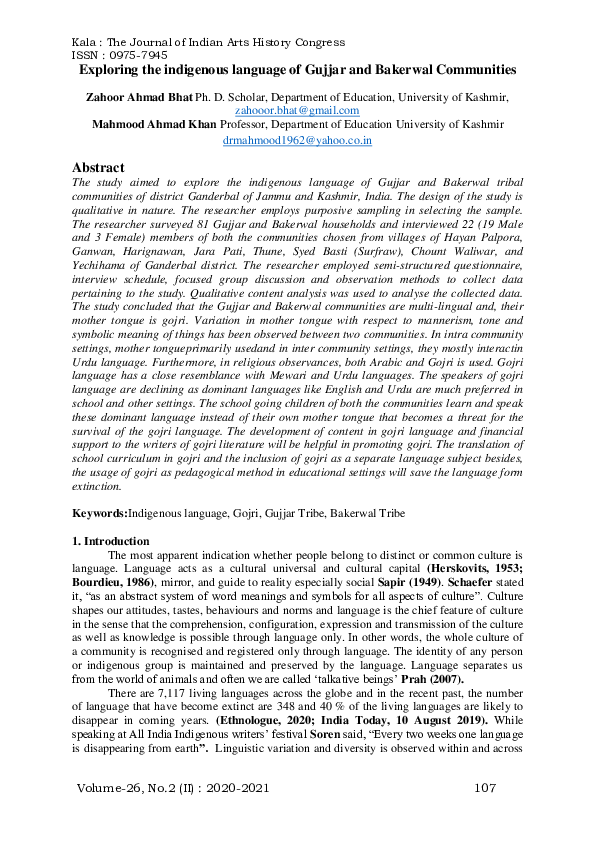 (PDF) Exploring the indigenous language of Gujjar and Bakerwal Communities