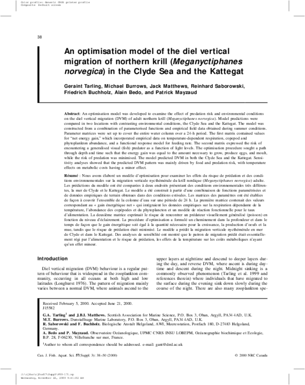 (PDF) An Optimisation Model of the Diel Vertical Migration of Northern ...